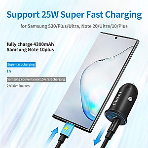 Cluvox USB C Fast Car Charger, 25W PD&QC 3.0 Dual Port Compatible for Samsung Galaxy S22 5G/S21/S20/Plus/Ultra, Note 20/Ultra/Note 10/Plus, Mini All Metal Flush Fit Car Adapter with 3.3ft Type C Cord