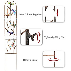 SUNNYPARK Set of 2 Dragonfly Metal Garden Trellis for Climbing Plants, Decorative Vegetables Flowers Vine Trellis for Outdoor Patio 60'' H x 11'' W