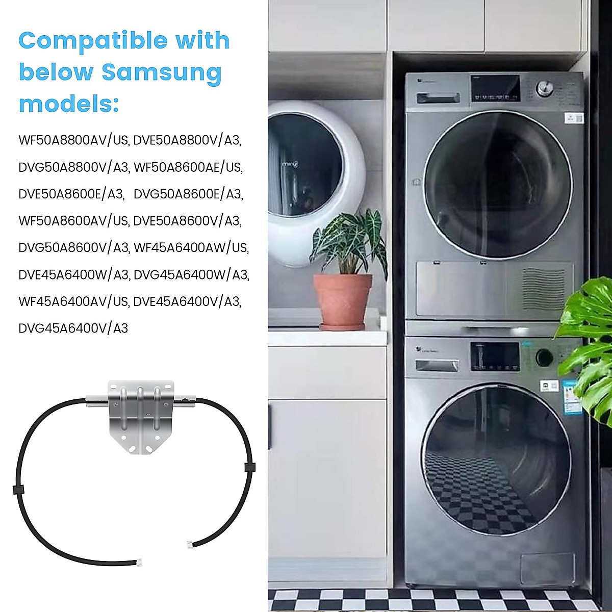 Haoguo Upgraded DV-MCK/A1 Laundry Multicontrol Kit with Longer Wire (Extended by 10cm), Compatible with Samsung Front Load Washer and Dryer, Control Dryer through Stacked Washer