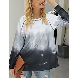 Tanst Sky Sweatshirts for Teen Girls, Long Sleeve Crew Neck Shirts Loose Color Block Tops Fashion Casual Fall Clothes for Women 2023 Gray Small