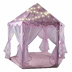 BIG BADA BOOM Princess Play Tent for Girls – Large 55” x 53”, Durable 230T Princess Castle with Replacement Poles + Bonus LED 20 Star String Light – Playhouses for Kids Indoor 3 Year Old Girl Toys