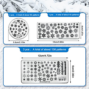 Whaline 6Pcs Snowflake Nail Art Plates Circular Rectangular Winter Stamping Plates Christmas Stamp Templates Stamping Kit for DIY Print Manicure Salon Design Xmas Gift
