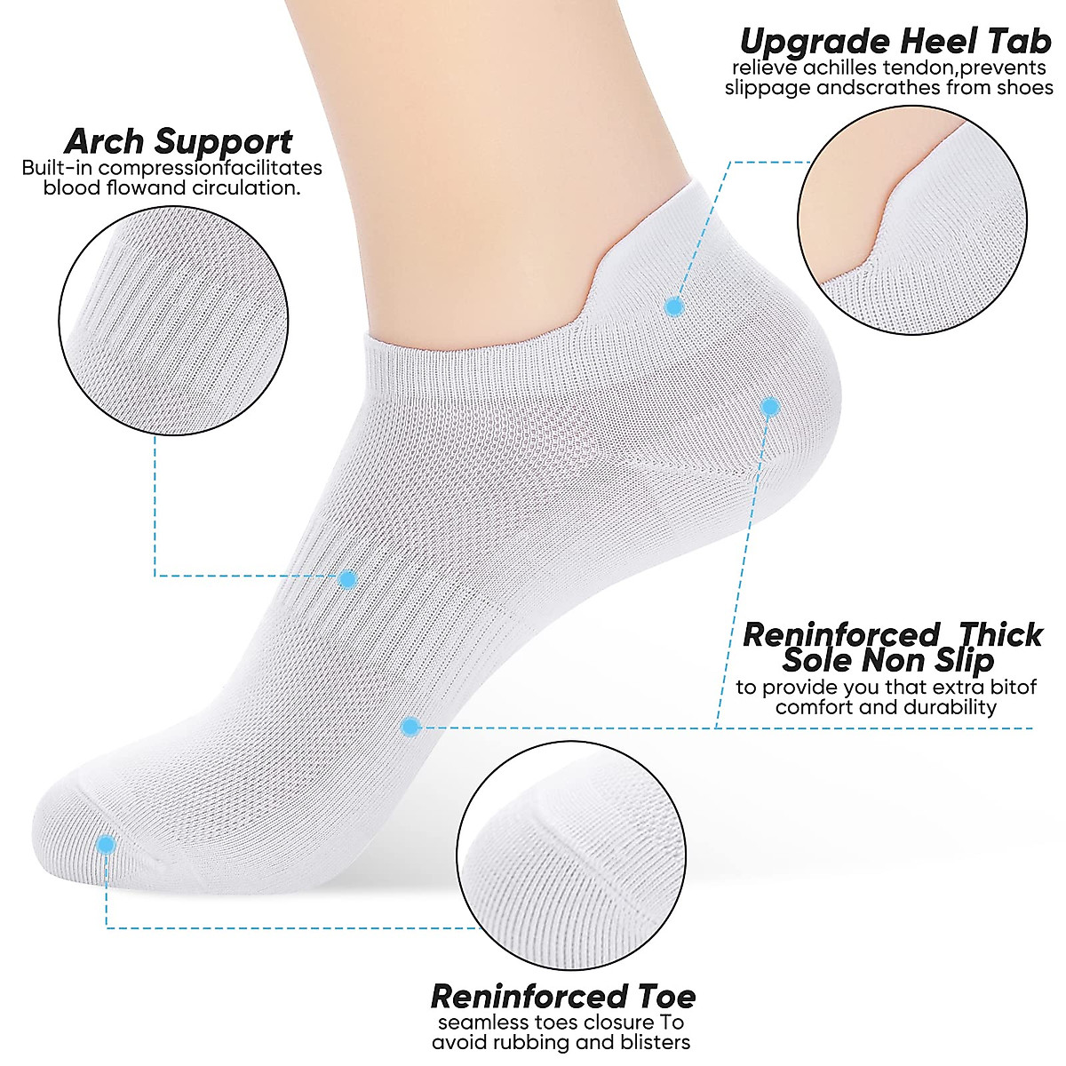 ATBITER Ankle Socks Womens and Men Thin Athletic Running Low Cut No Show Socks With Heel Tab 6/8-Pairs