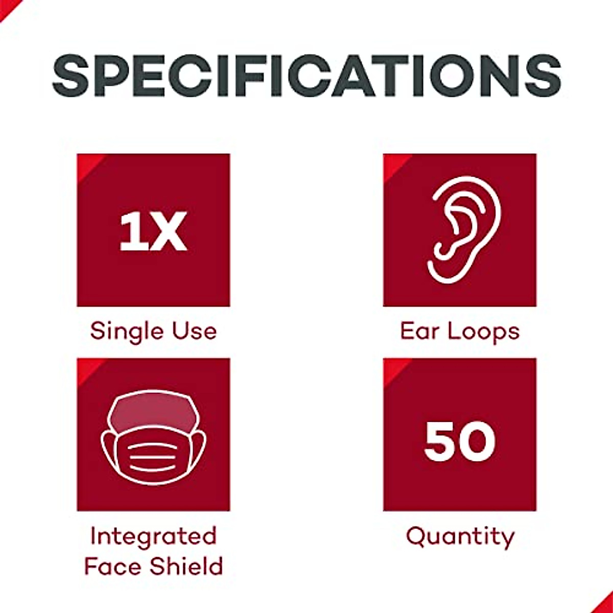 Dealmed Face Masks with Ear Loops and Eye Shield - 50 Count (Pack of 1) Disposable Face Masks Perfect for Hospitals, Medical Facilities, Food Services and More