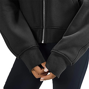 Women's Hoodies Zip Up Women's Fashion Hoodies & Sweatshirts Casual Long Sleeve y2k Clothes Full Zip Up Cropped Hoodie Jacket With Pockets Black S