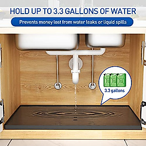 WOJIUBUXIN Under Sink Mat for Kitchen Waterproof 34" x 22" Flexible Silicone Sink Protector Mat for 36" Cabinet Black Kitchen Under Sink Drip Tray with Unique Drain Hole,Hold up to 3.3 Gallons Liquid