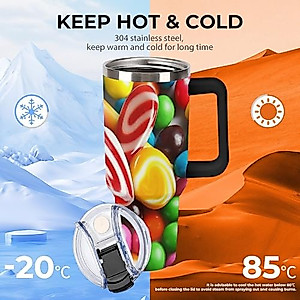 FZQVSGW Colorful Candy 40 Oz Tumbler with Handle And Straw Stainless Steel Vacuum Insulated Tumblers Reusable Keep Drinks Cold Coffee Cup Holder Friendly Gifts for Women Men Car Gym Travel
