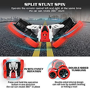 Diuerma RC Stunt Car, Double-Sided Rotation 360° Flips, 4WD Electric Remote Control Car, Indoor Outdoor Car Toy for Boys Girls 4 5 6 7 8 9 10 11 12+ Year Old Birthday Gifts (Red)