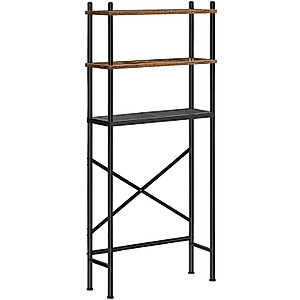 HOOBRO Over The Toilet Storage, 3-Tier Over Toilet Bathroom Organizer, Freestanding Above Toilet Shelf with Adjustable Feet, Space Saving, Easy to Assembly, Rustic Brown and Black BF63TS01
