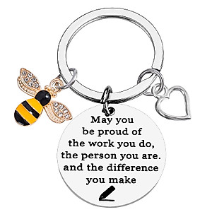 PLwelth Bee Keychain Bee Inspirational Keyring for Women Men Bee Keychain for Teacher Graduation Farewell Appreciation from Students Thank You Gifts Lovers Friends Birthday Christmas Keyring