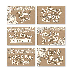 24 Rustic Kraft Thank You Cards With Envelopes, Great Note For Adult Funeral Sympathy or Gift Gratitude Supplies For Grad, Birthday, Baby or Country Vintage Bridal Wedding Shower For Boy or Girl Child