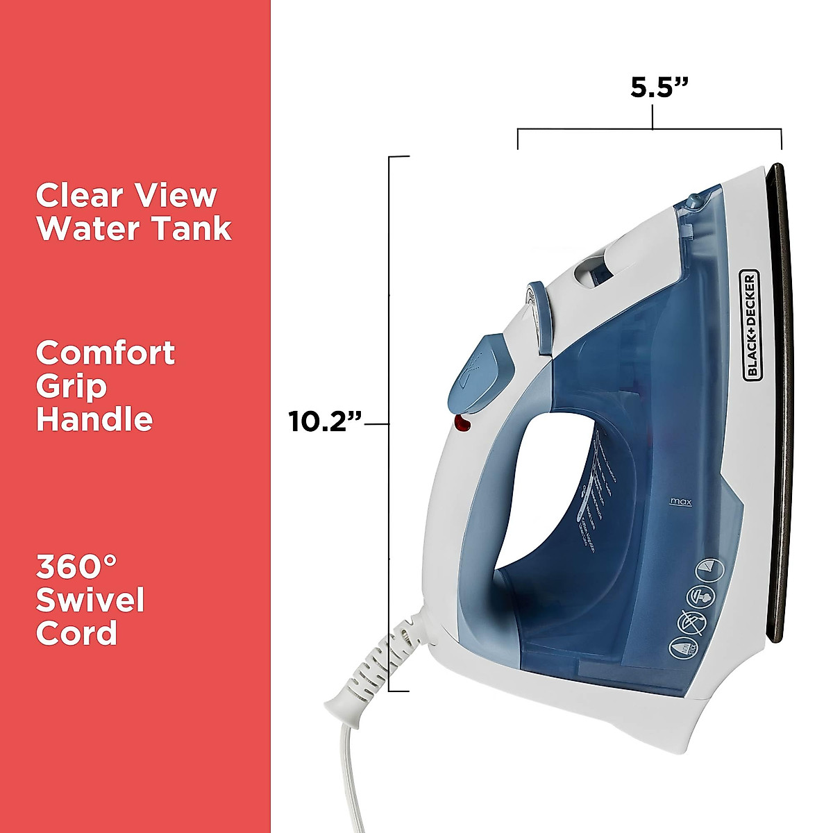 BLACK+DECKER Easy Steam Compact Iron, IR40V , Blue