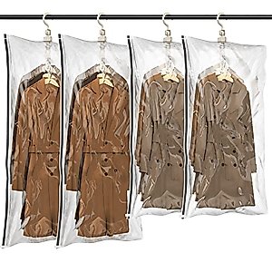 TAILI Hanging Vacuum Storage Bags Vacuum Sealer Bags Space Saver, 2 Long, 2 Short, Clear, 4 Pack