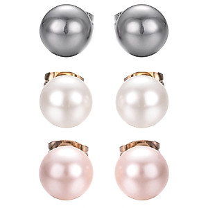 Yoursfs 3 Pairs Faux Pearl Stud Earrings Sets For Women 18K Gold Plated Elegant Small Round Pearl Stud Earring