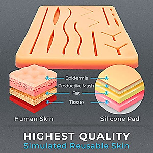 Complete Sterile Suture Practice Kit for First Aid Field Emergency and Medical Students Training - Including Large Silicone Suture Pad and Sterilized Suture Tools Threads and Needles