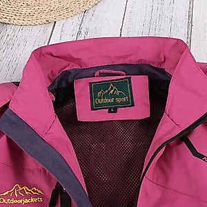OutTop Women's Waterproof Rain Jacket Lightweight Hooded Zipper Windbreaker Active Outdoor Raincoat for Hiking Travel (Hot pink, XL)