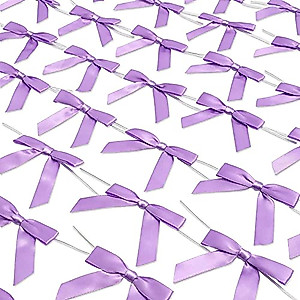 Satin Twist Tie Bows, Purple Bow (3 In, 100 Pack)