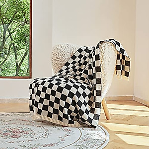 ZonLi Checkered Blanket Weave Knit Throw Blanket Black and White Soft Throw Blanket for Home Bedroom Couch (Black, 50"x60")