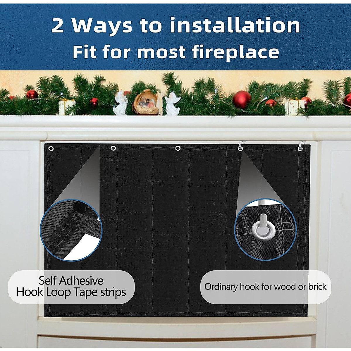 39 x 32 Inch Fireplace Blocker Blanket- Self-Adhesive Fireplace Draft Stoppers for Save Energy- Fireplace Cover with Hook and Loop Tapes Stops Overnight Heat Loss