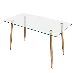 Tangkula Glass Dining Table, Modern Rectangular Table with Spacious Tempered Glass Tabletop & Wood Grain Steel Legs, Simplistic Kitchen Table, 51 x 27.5 x 29.5 Inch, Versatile Table for Home Office