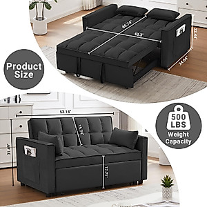 Rovibek 3 in 1 Sleeper Sofa Bed, Pull Out Couch, Convertible Futon Loveseat with krest, Dinotefuran Living Room Chaise Lounr Home Apartment Office, Black
