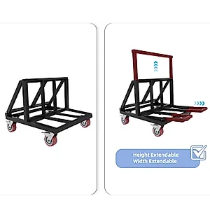 Lomive Heavy Duty Drywall Cart 3000 lbs Capacity Folding Panel Dolly Handling Wall Panel, Sheetrock, Lumber, Glass, 4 Swivel Wheels and Expandable Rubber Pad Bracket - Black 2MM Thickness Plate