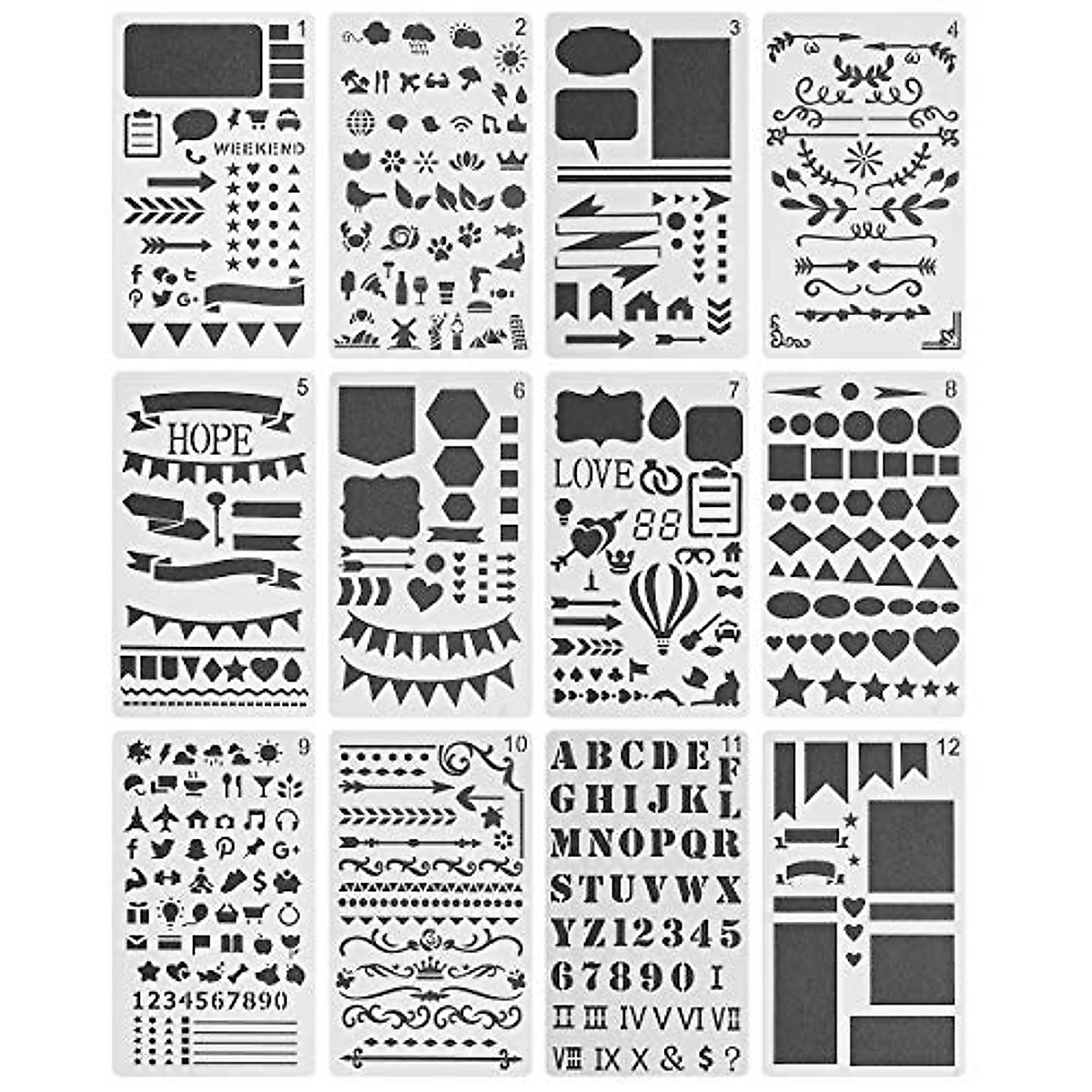 Mr. Pen- Journaling Stencil, 12 Pack, Stencils, 4x7 Inch, Bullet Journaling Supplies, Stencil Set, Journal Stencils, Journal Stencil, Planner Stencils, Bullet Journaling Stencil, Stencils for Planners