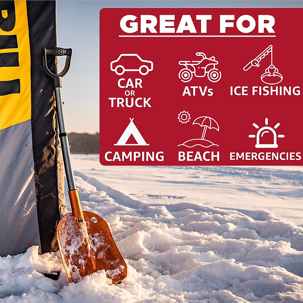 Crescent Moon Compact Collapsible Shovel: Lightweight Portable Shovel for Camping, Emergencies, Cars, Backcountry Adventures, ATVs & Snowmobiles – Essential Small Emergency Avalanche Shovel