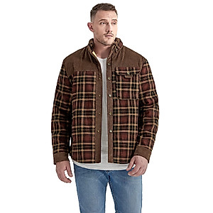 Haellun Men's Long Sleeve Sherpa Lined Shirt Jacket Flannel Plaid Fleece Coats (Medium, Coffee)