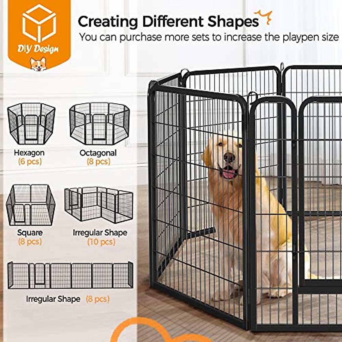 Yaheetech Dog Playpen Outdoor, 8 Panel Dog Fence 40" Indoor Pet Pen for Large/Medium/Small Dogs Heavy Duty Pet Exercise Pen for Puppy/Rabbit/Small Animals Portable Playpen for RV Camping Garden Yard