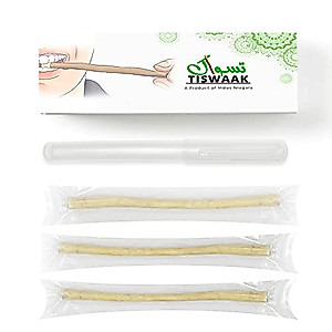 TISWAAK - Pack of 12 Miswak Stick Natural Teeth Whitening Kit – Muslim Natural Flavored Herbal Toothbrush Miswak Sticks Vacuum Sealed with Holder for Healthy Gums, Teeth & Fresher Breath || Pack of 12