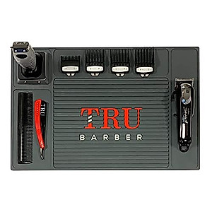 TRU BARBER Organizer Mat 18" X 13" (Charcoal Grey) Flexible PVC Station Mat, Salon Barbershop work station pads, Beauty salon tools, Counter mat for clippers, anti slip