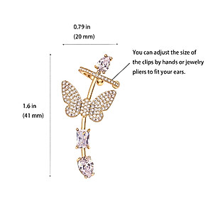 925 Sterling Silver Post Ear Cuff Earrings for Women Butterfly Cartilage Ear Climber Earrings Gold Purple Cubic Zirconia CZ Hypoallergenic Piercing Gifts For Her (Gold)