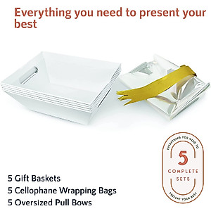 [5 Pk] Large White Baskets for Gifts Empty to Fill, Large Basket Bags, Gold Pull Bows | Wine Gift Basket Kit | DIY for Christmas, Easter, Bridesmaid, Wedding | Gift to Impress- Upper Midland Products