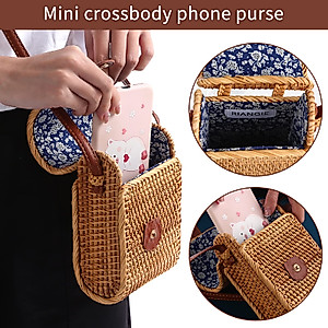 RIANGIE Straw Beach Bag Boho Gift for Women Hippy Rattan Purse Crossbody Woven Phone Bag with Shoulder Strap