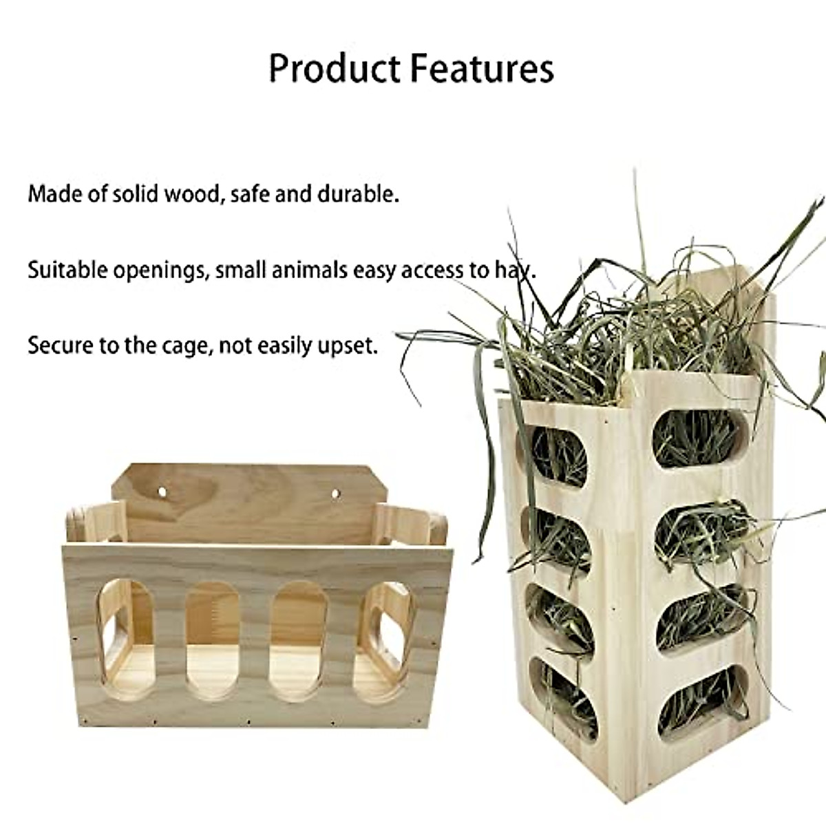 WEWAYKGJ Rabbit Hay Feeder Wooden Hay Rack Automatic Water Bottle Less Wasted Hay Feeder for Rabbit Bunny Chinchillas Guinea Pig Small Animal Supplies (Horizontal)