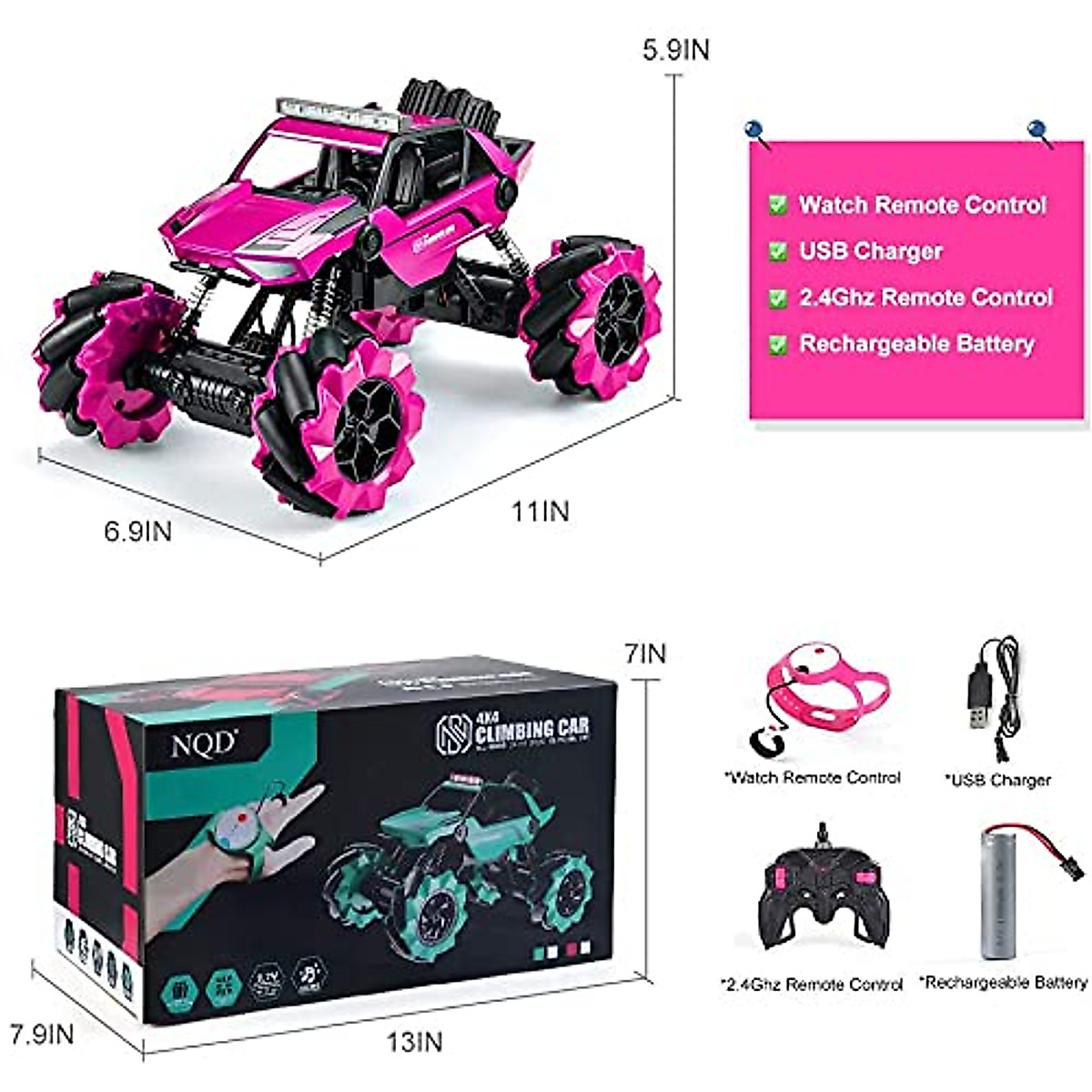 NQD 1:14 Remote Control Big Monster Car, 4wd Off Road Rock Electric Toy Off All Terrain Radio Remote Control Vehicle Truck Crawler for Boys and Girls