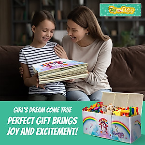 Toy To Enjoy Kids Toy Box - Large Stuffed Animal Storage, Collapsible Toy Chest Bin, Durable Fabric Toy Box for Boys & Girls - Storage Basket with Lid & Removable Inserts, 38x13x15 Inches (Unicorn)