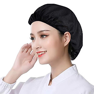 6pcs Unisex Elastic Chef Hat Kitchen Cooking Hat Food Service Hair Nets Adjustable Black Mesh Cap