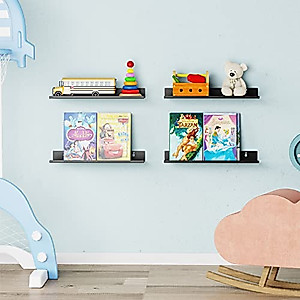 Veckle Bathroom Shelf, Floating Shelves Set of 4, Wall Mounted Modern Rustic Shelf Ledge, Metal Wall Shelve 15 in W x 4.5 in D, Black