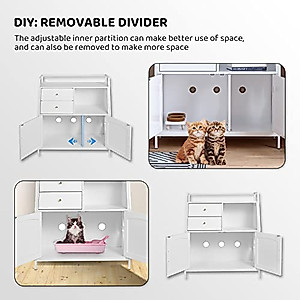 Large Hidden Litter Box Enclosure Furniture, CLLASOU Cat Litter Box Furniture Hidden with Shelf Wood Sturdy Litter Box Furniture with 2 Drawers and 1 Large Compartment Sturdy