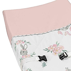 Sweet Jojo Designs Blush Pink and Grey Woodland Boho Dream Catcher Arrow Girl Baby Nursery Changing Pad Cover for Gray Bunny Floral Collection - Watercolor Rose Flower