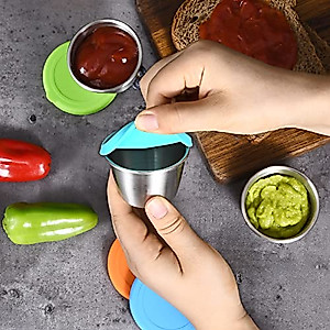 UPTRUST Salad Dressing Containers To Go, 6x2.4oz Dressing Containers for Lunch Box, Stainless Steel Condiment Containers with Lids, Rainbow Color Reusable Small Dipping Sauce Cups Set