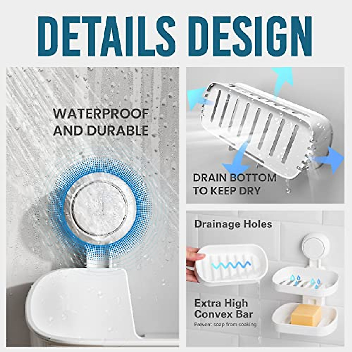 TAILI Shower Caddy Removable Vacuum Suction Cup Storage Basket +Toothbrush Holder + Soap Dish, DIY Drill-Free Kitchen Bathroom Bedroom Organizer Set
