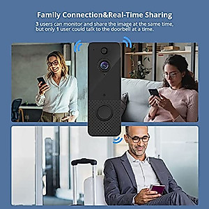 JWMGKJ Video Doorbell Camera, Wireless Doorbelll Camera WiFi with Chime, 1080P, 2-Way Audio, Night Vision, Motion Detection, IP65 Waterproof (Black)