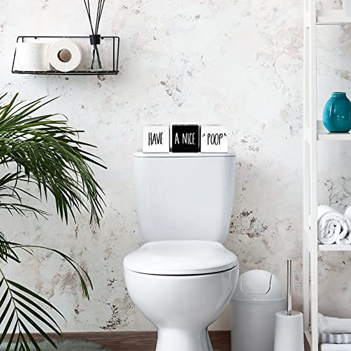 Farmhouse Set of 3 for Bathroom Decor Funny Bathroom Sign with Unique Sayings Rustic Wooden Bathroom Shelf Decor Cute Black and White Bathroom Decor For The Guest Restroom Home Decoration