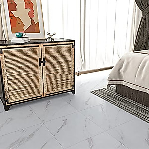 CHICHOME 16 Pack Peel and Stick Floor Tile Bathroom Waterproof White Marble Floor Tiles 12x12 Inch Self Adhesive Vinyl Flooring Removable Sticky Tiles Decorative for Floor Kitchen Bedroom Living Room