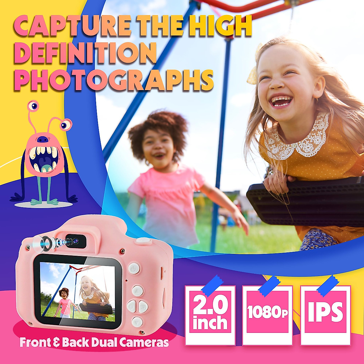 Kids Camera for Boys and Girls - BELLOCHIDDO Toddler Camera for Kids Toy Gift, Children Camera Christmas Birthday Gifts for Age 3-8 with 32GB SD Card, Selfie Camera Recorder 1080P IPS 2 Inch(Pink)