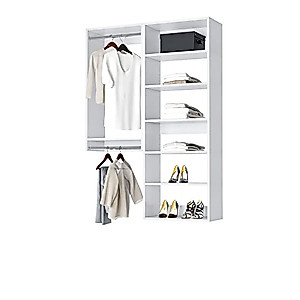 Closet Kit with Hanging Rods & Shelves - Corner Closet System - Closet Shelves - Closet Organizers and Storage Shelves (White, 63 inches Wide) Closet Shelving
