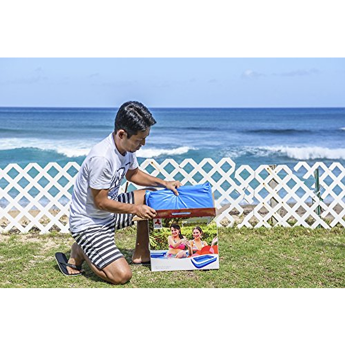 Jilong Rectangular Family Inflatable Pool for Ages 6+, Blue, 103" x 69" x 20"